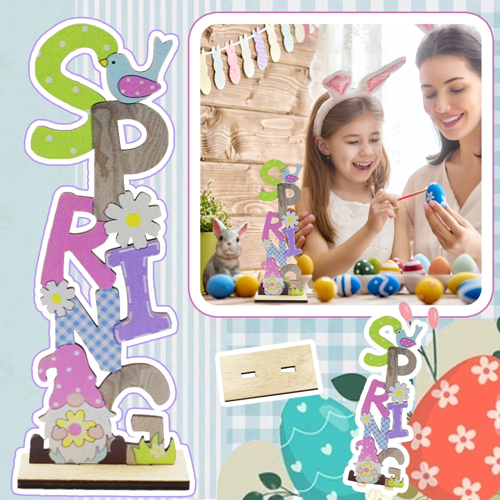 Easter Cute Desktop Ornament,Easter Wooden Gnome Bunny Ornament, New ...