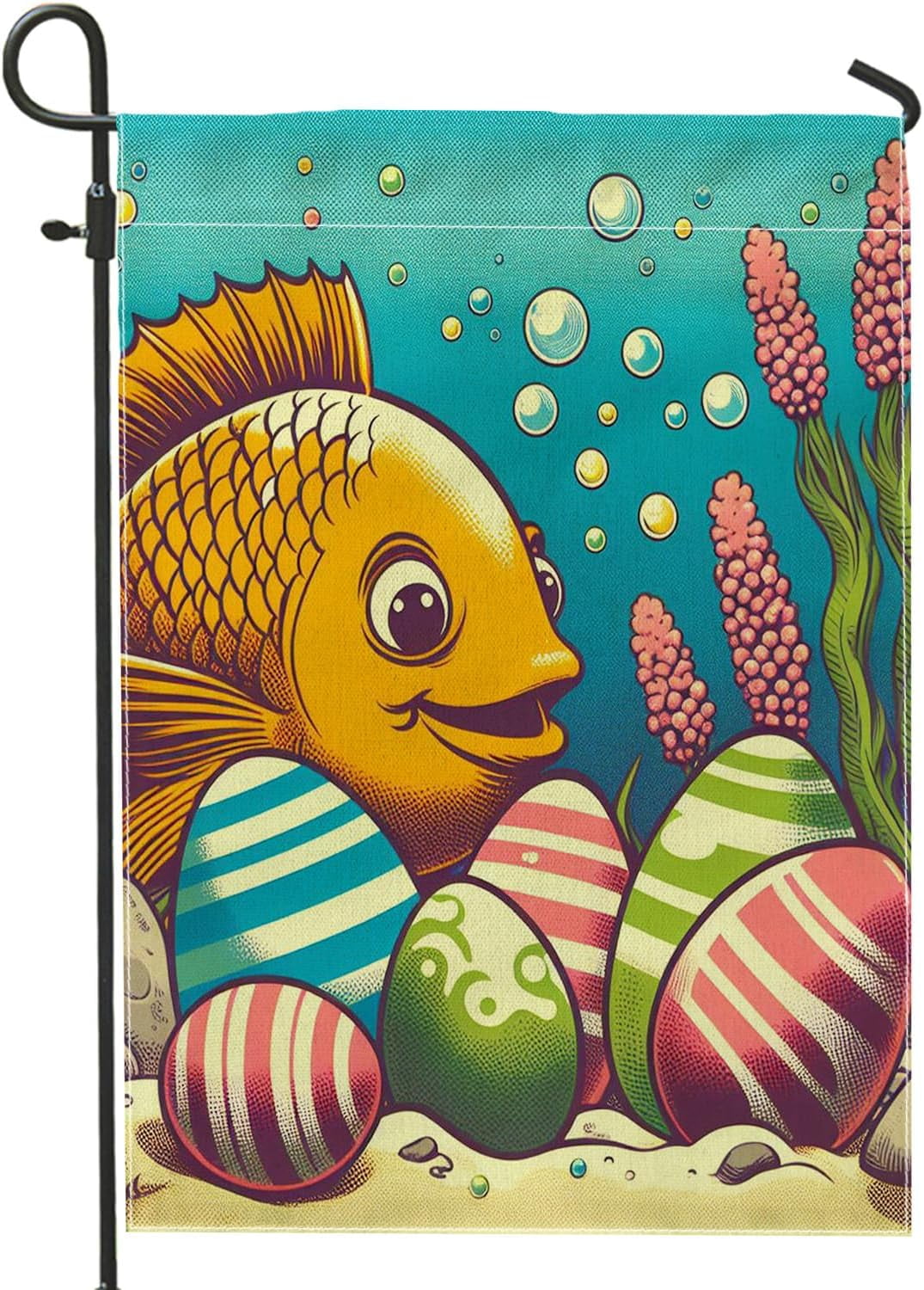 Easter Cute Goldfish Garden Flag Coastal Undersea Eggs Aquatic Plants ...
