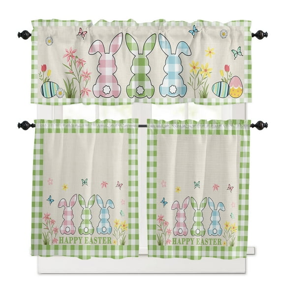 Easter Cute Kitchen Curtains Valances and Tiers Set of 3 Buffalo Plaid ...