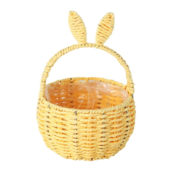 Easter Cute Rabbit EarsBasket with Handle Paper Rope FlowerBasket ...
