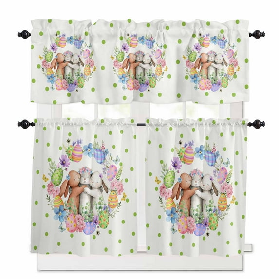 Easter Cute Rabbit Kitchen Curtains Valances and Tiers Set of 3 Color ...
