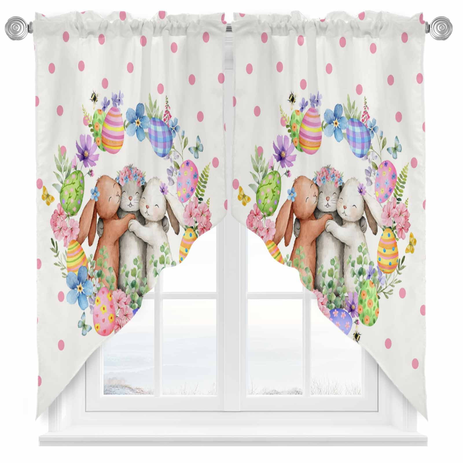 Easter Cute Rabbit Swag Kitchen Curtain Valances, Color Egg Pink Blue ...