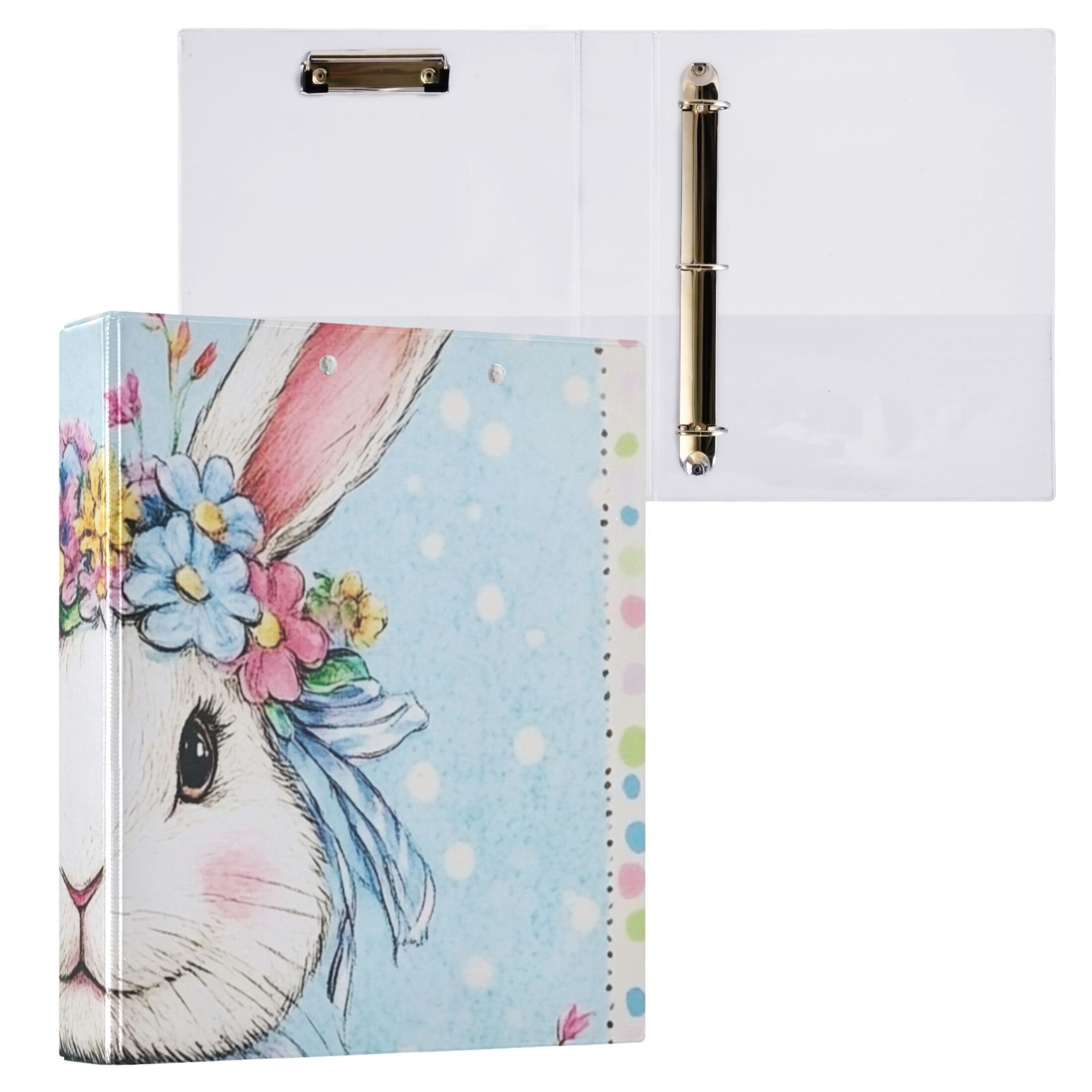 Easter Cute Rabbit with Garland Round Ring Binder 3 Rings 1.5" Capacity ...