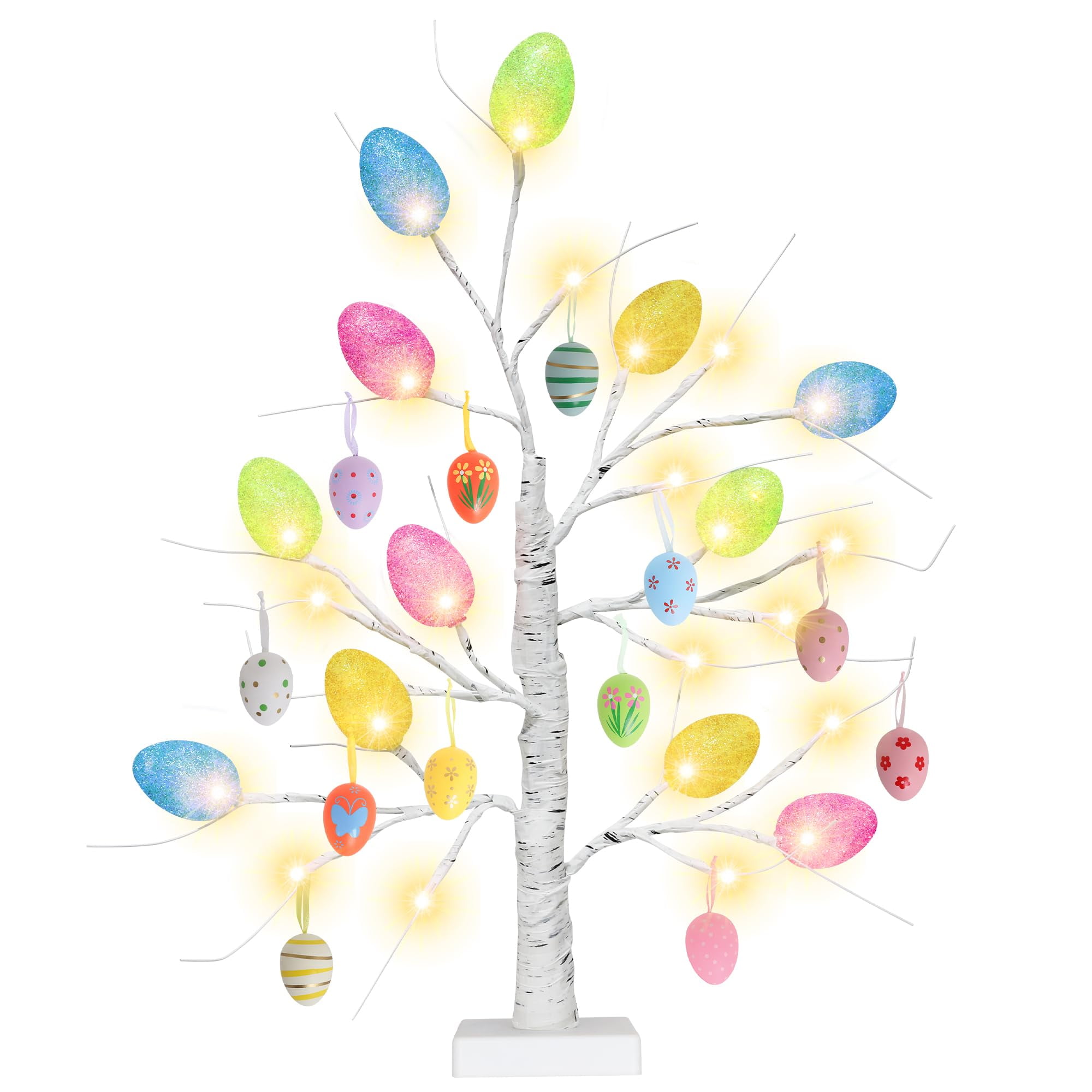 Easter Day Decorations, 24 Inches 24 LED Lighted Birch Tree Tabletop ...