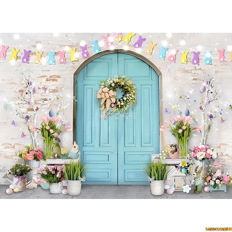 Easter Day Digital Photography Backdrops Props Rabbit Flowers Arch ...