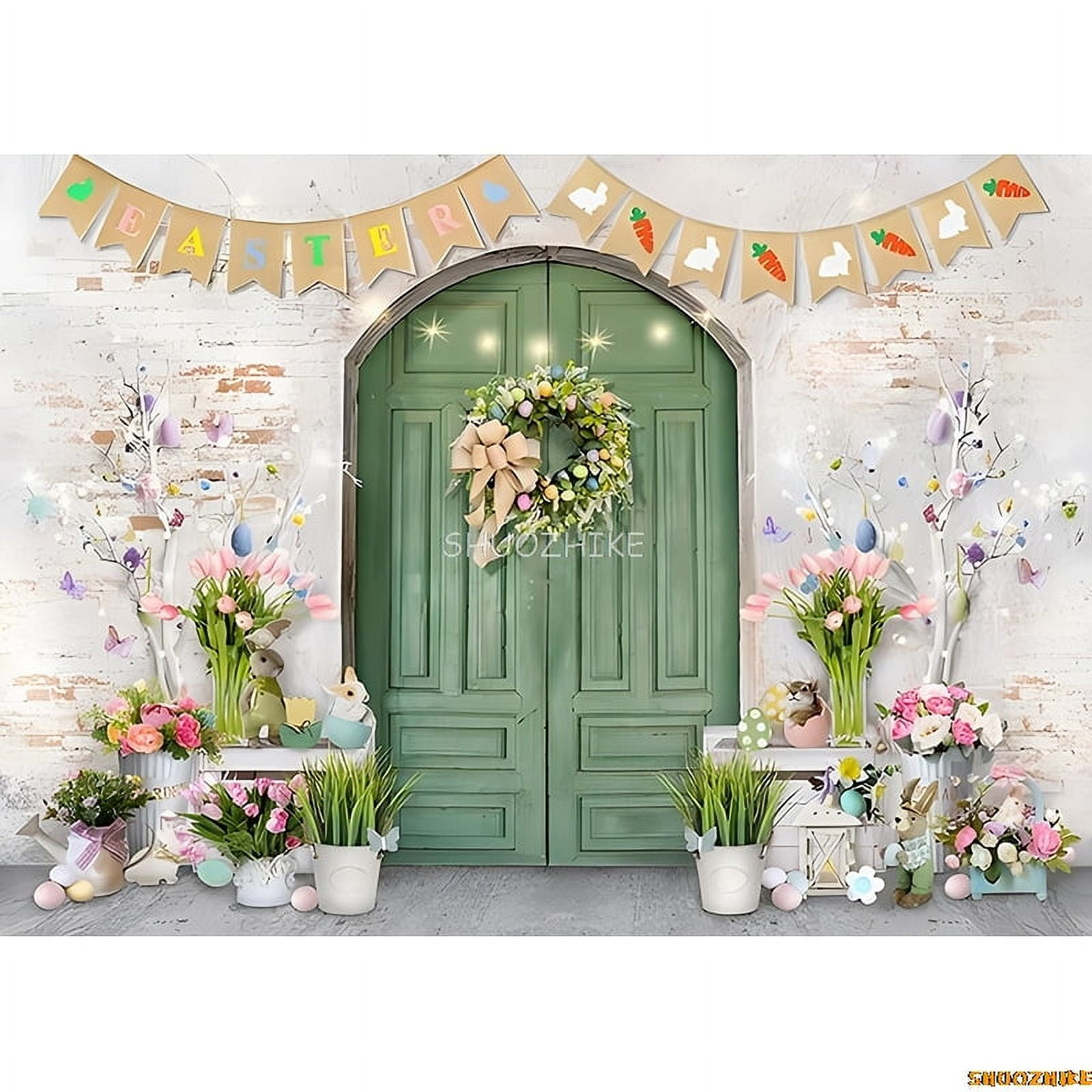 Easter Day Digital Photography Backdrops Props Rabbit Flowers Arch ...