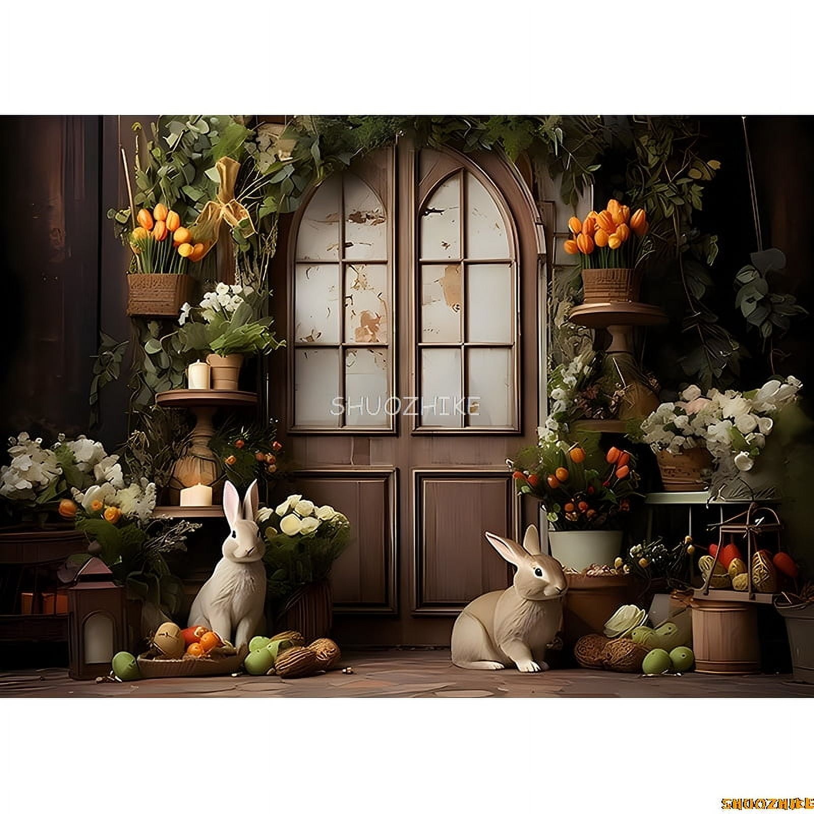 Easter Day Digital Photography Backdrops Props Rabbit Flowers Arch ...