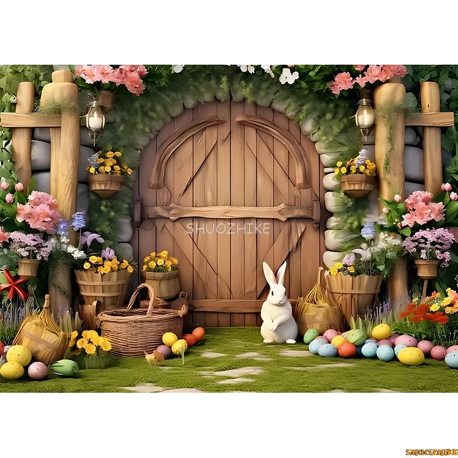 Easter Day Digital Photography Backdrops Props Rabbit Flowers Arch ...