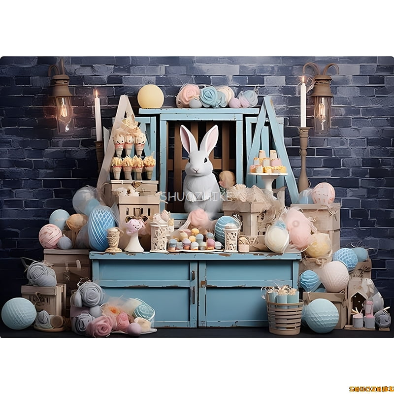 Easter Day Digital Photography Backdrops Props Rabbit Flowers Arch ...
