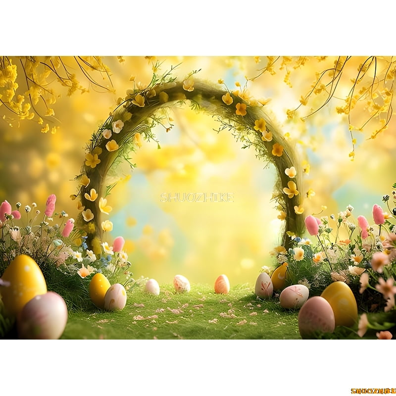 Easter Day Digital Photography Backdrops Props Rabbit Flowers Arch ...
