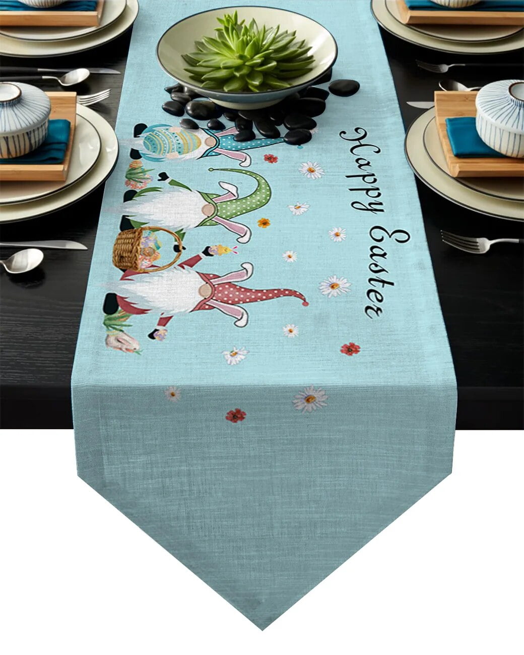 Easter Day'S Egg Gnome Rabbit Blue Background Table Runner Household ...