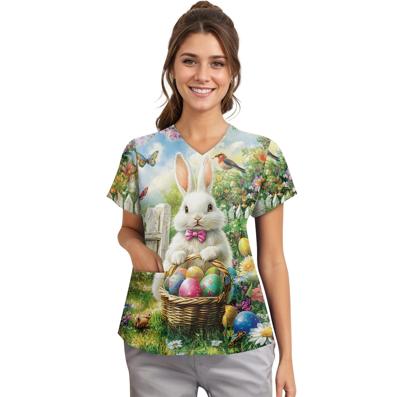 Easter Day Scrubs for Women Short Sleeve Plus Size Scrubs Nursing ...