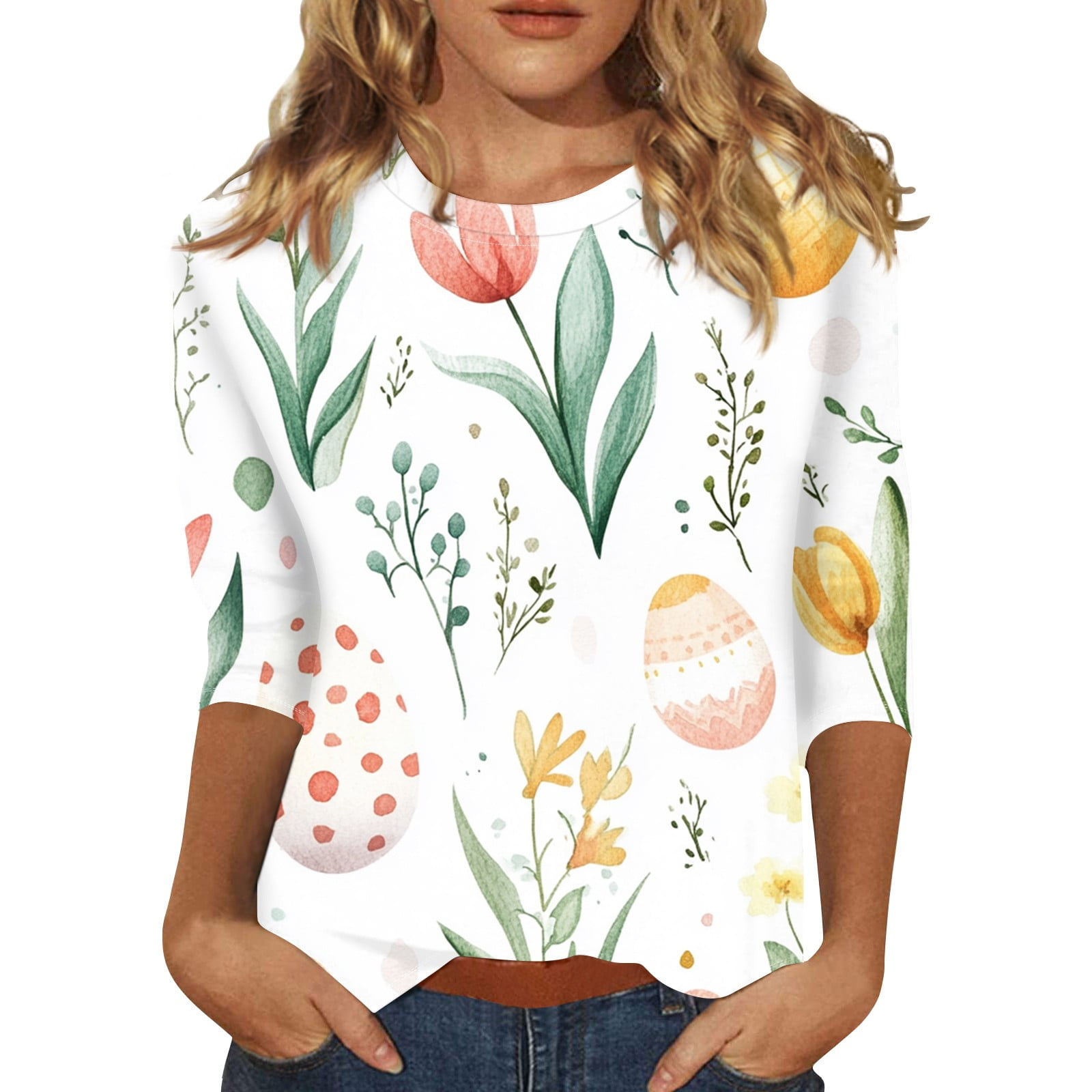 Easter Day Shirts for Womens 3/4 Sleeve Casual Plus Size Tees Shirt ...