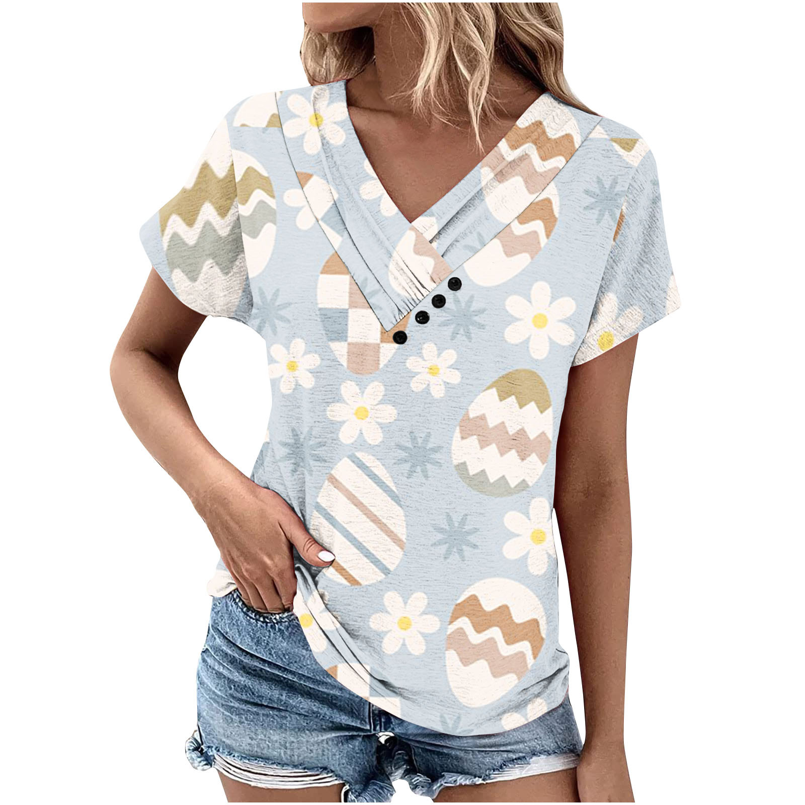 Easter Day T Shirts for Women V Neck Rabbit Print Tee Shirts Plus Size ...