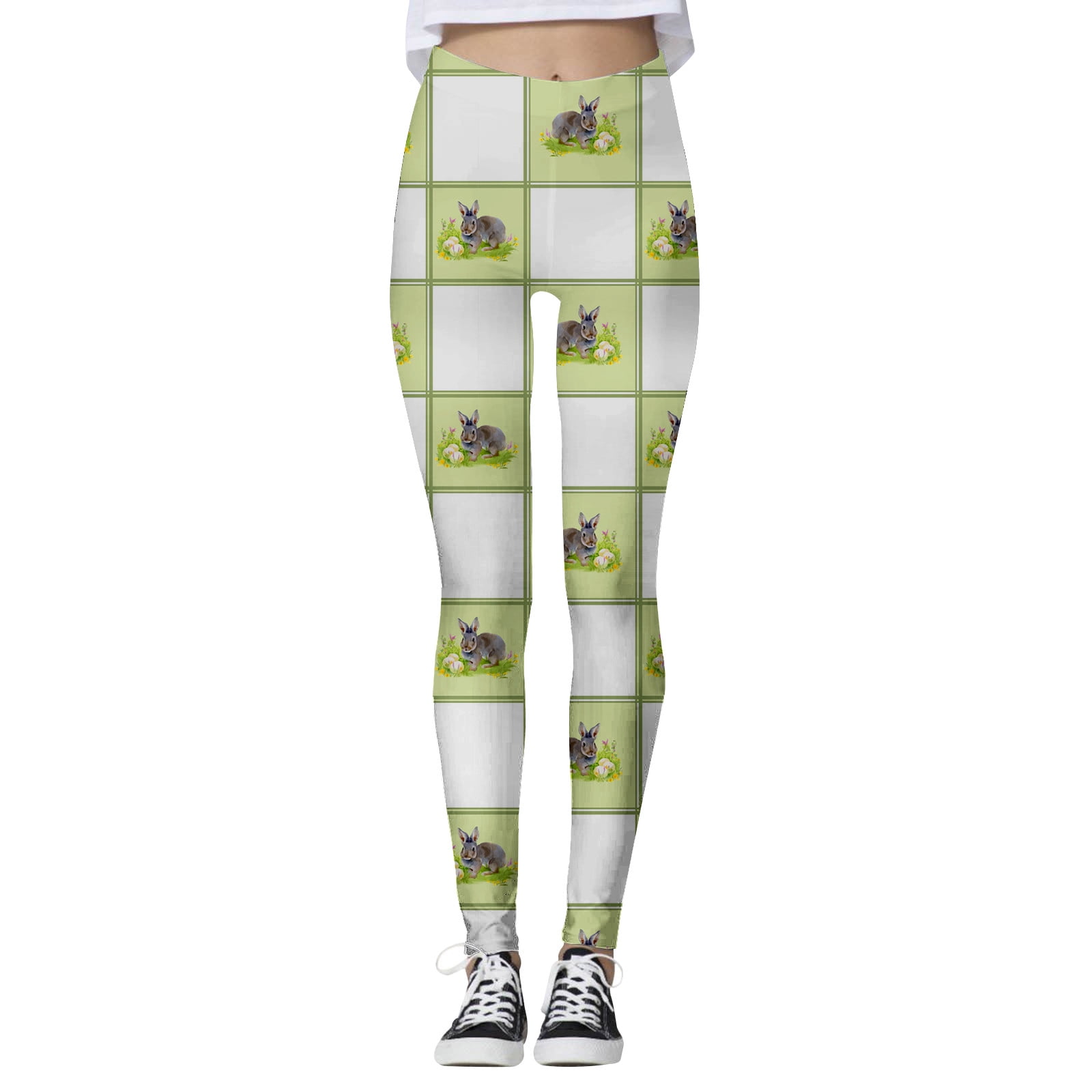 Easter Day Women's Leggings Cute Cartoon Rabbit Eggs Printed Middle ...