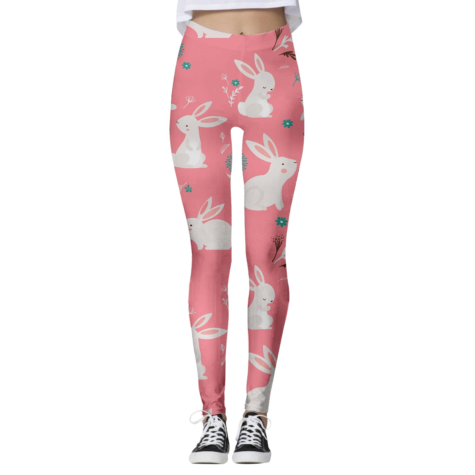 Easter Day Women's Leggings Cute Cartoon Rabbit Eggs Printed Middle ...