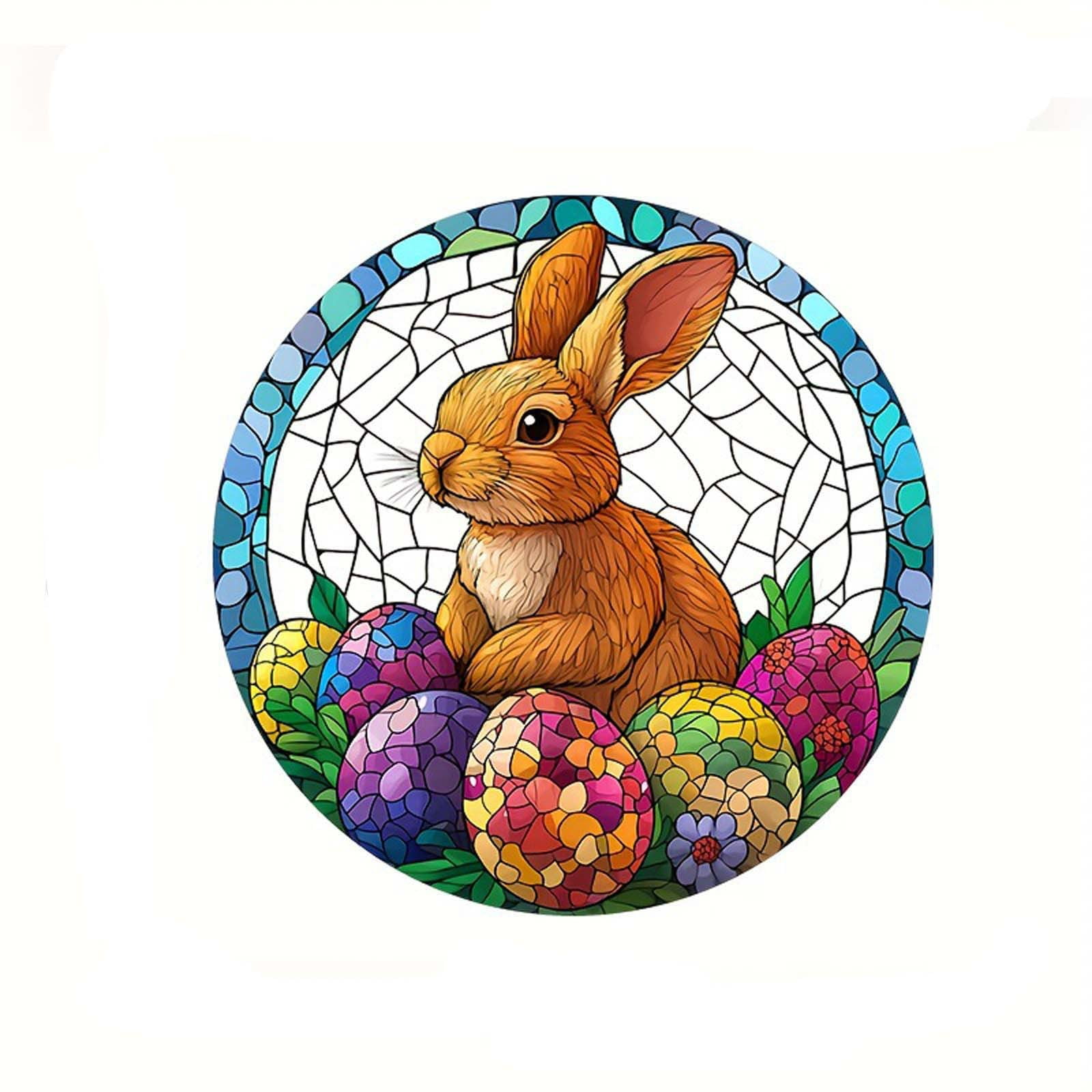 Easter Deals! PRETXORVE Easter Bunny Stained Glass Round Suncatcher ...
