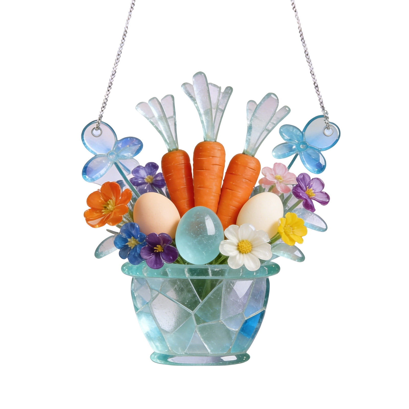 Easter Decor Acrylic 2D Flower Egg Window Hanging Ornament, Sea Glass ...