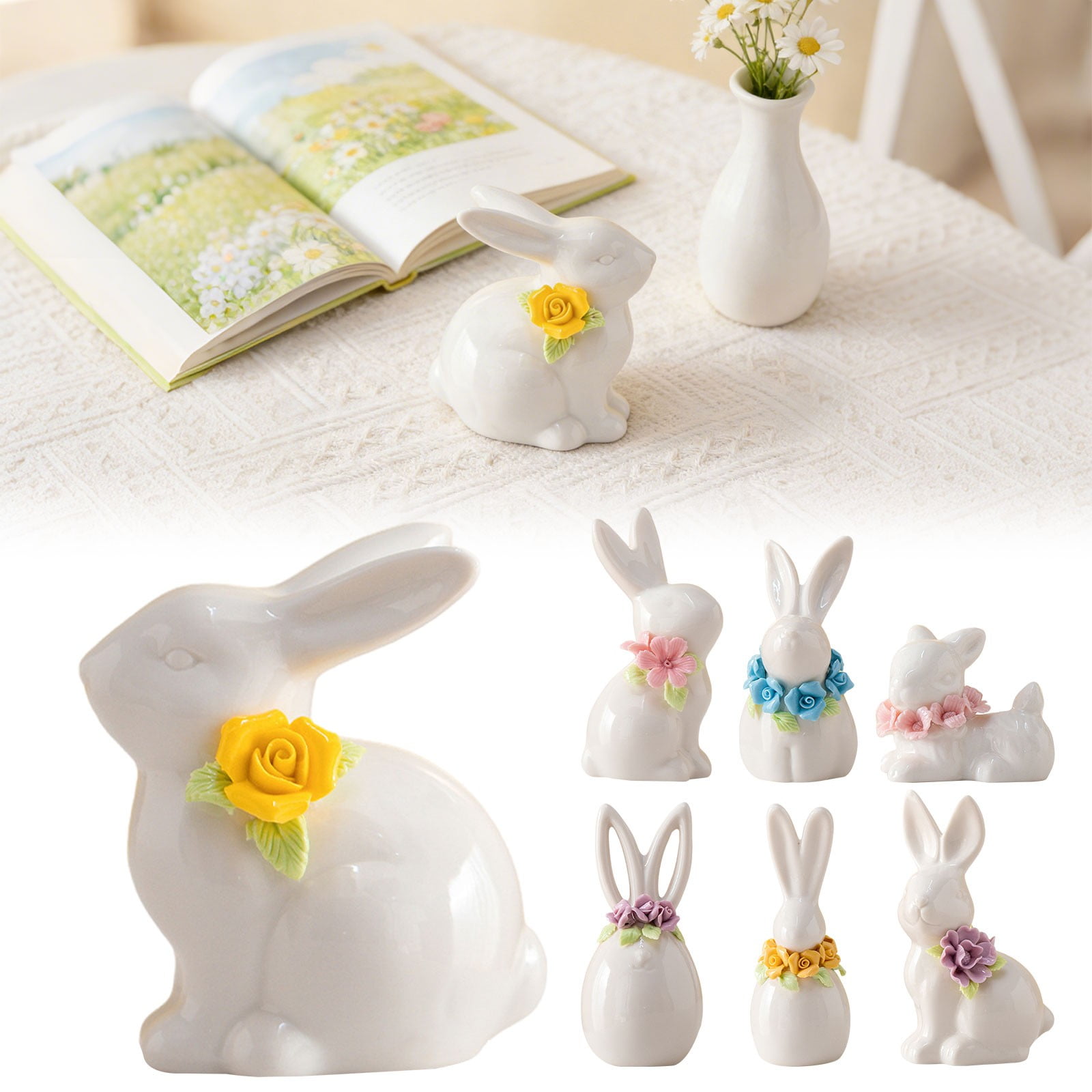 Easter Decor Ceramic Flower Ornament,Handmade Cute Desktop Decoration ...