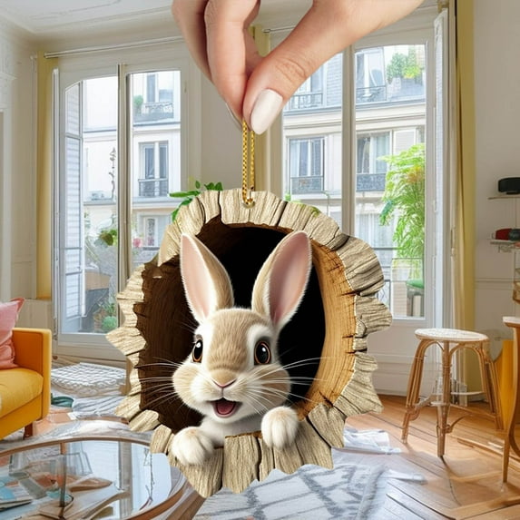 Easter Decor Cute Animal Peeking Through Circular Cutout Wooden Frame ...