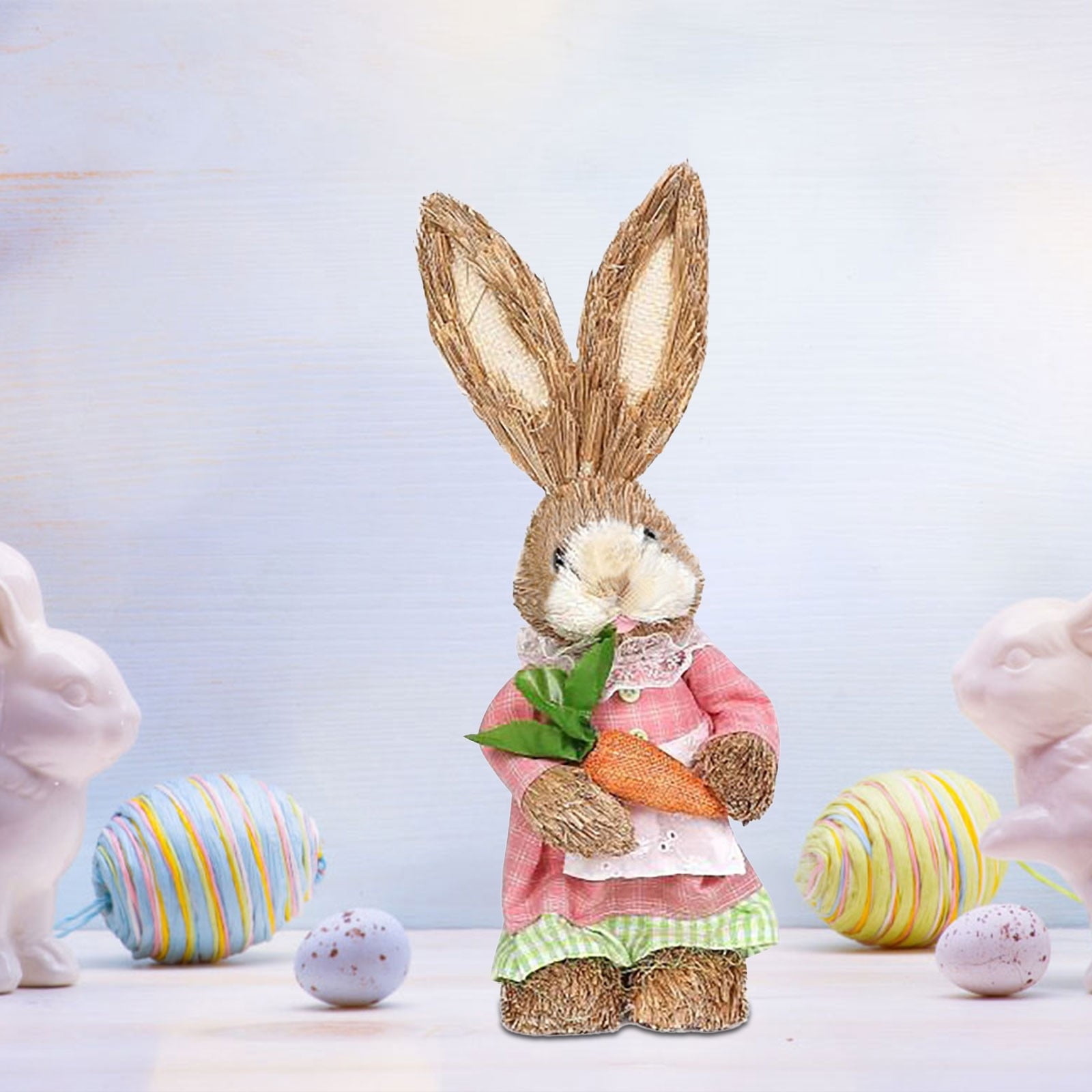Easter Decor, Easter Bunny Figurines with Carrot, Spring Straw Rabbit ...