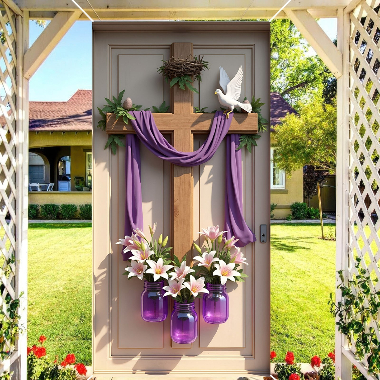Easter Decor,Easter Decorations,Bunny Wreath Door Flag Door Hanging ...