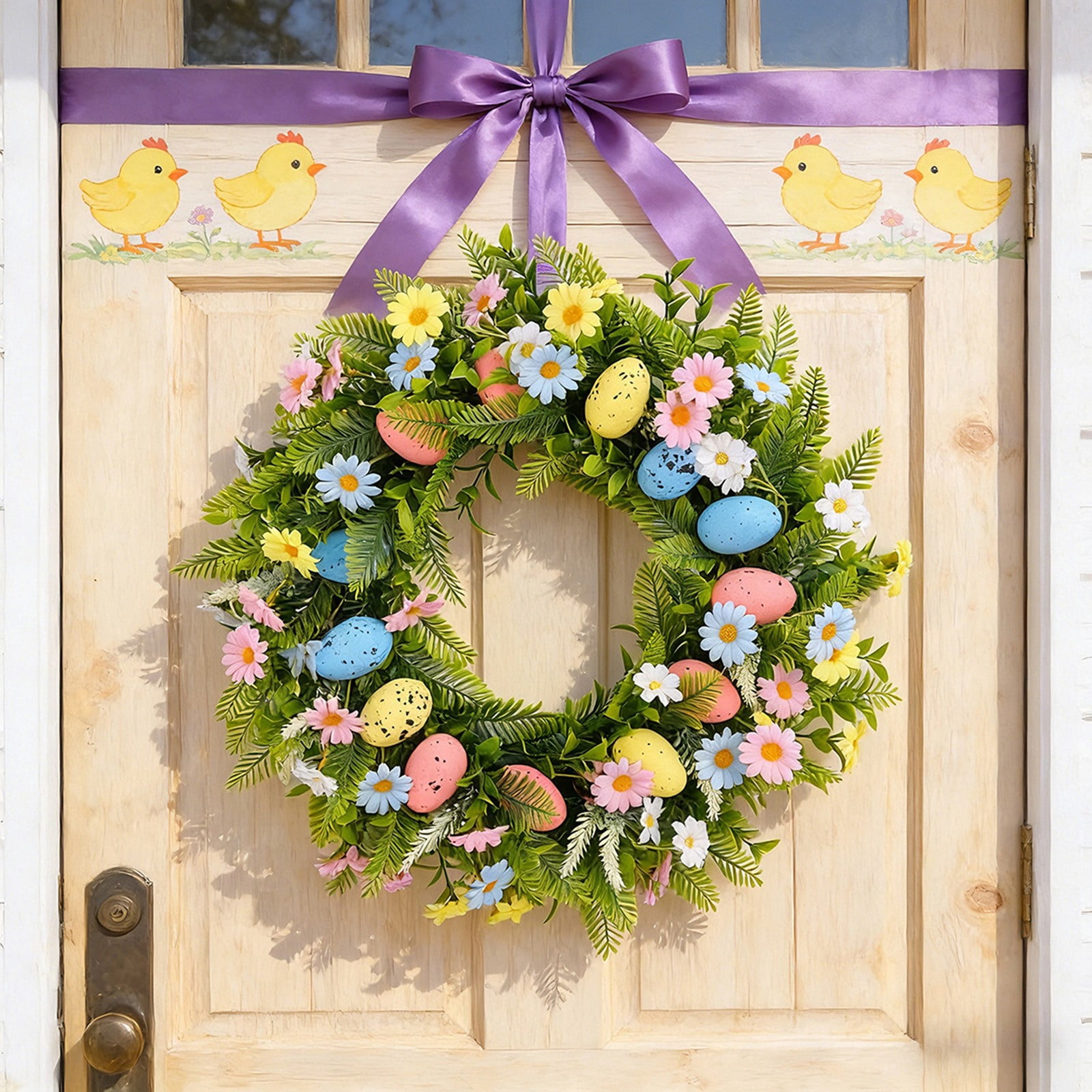 Easter Decor Easter Wreath For Front Door Artificial Colorful Flower ...