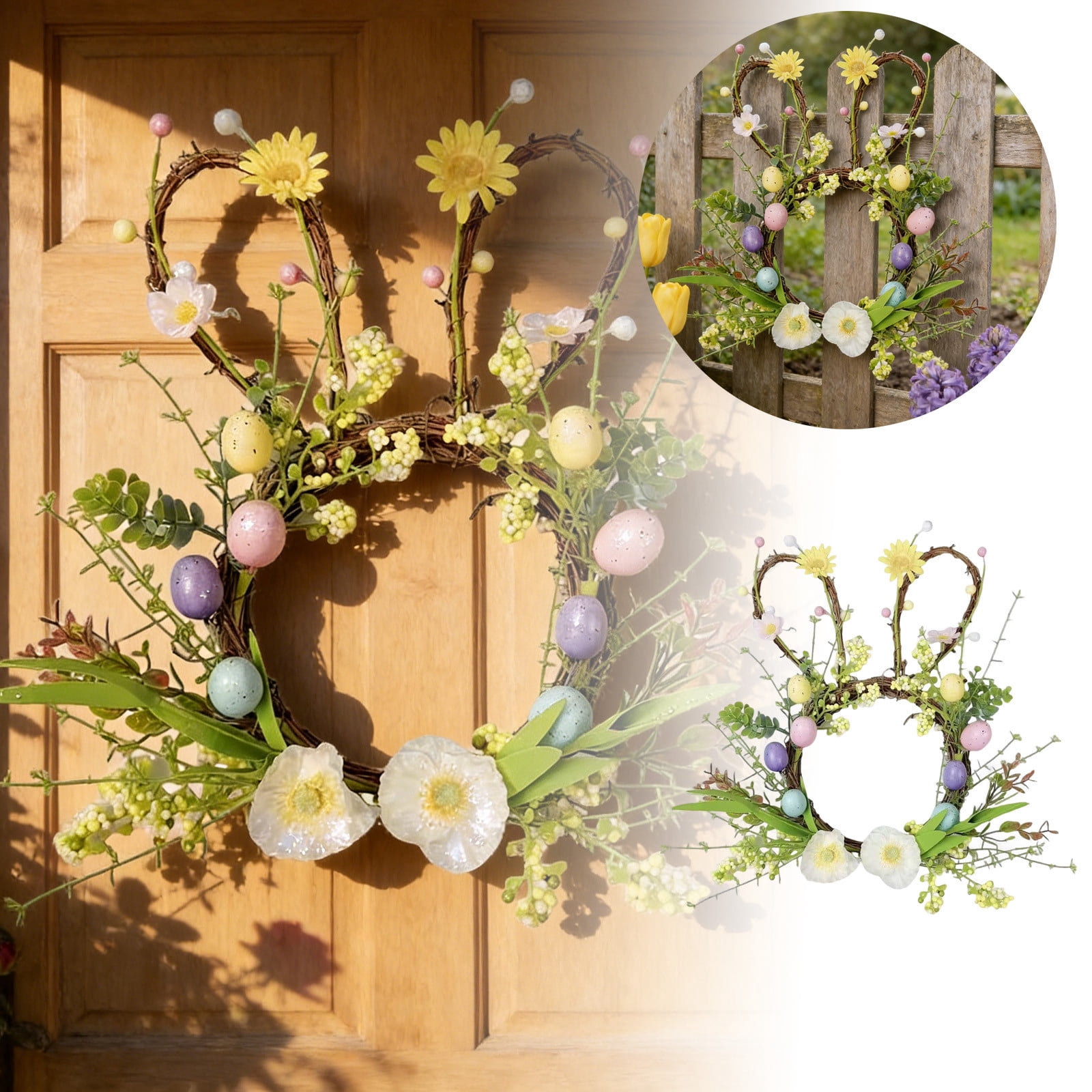 Easter Decor, Easter Wreath For Front Door Floral With Bunny Bow ...
