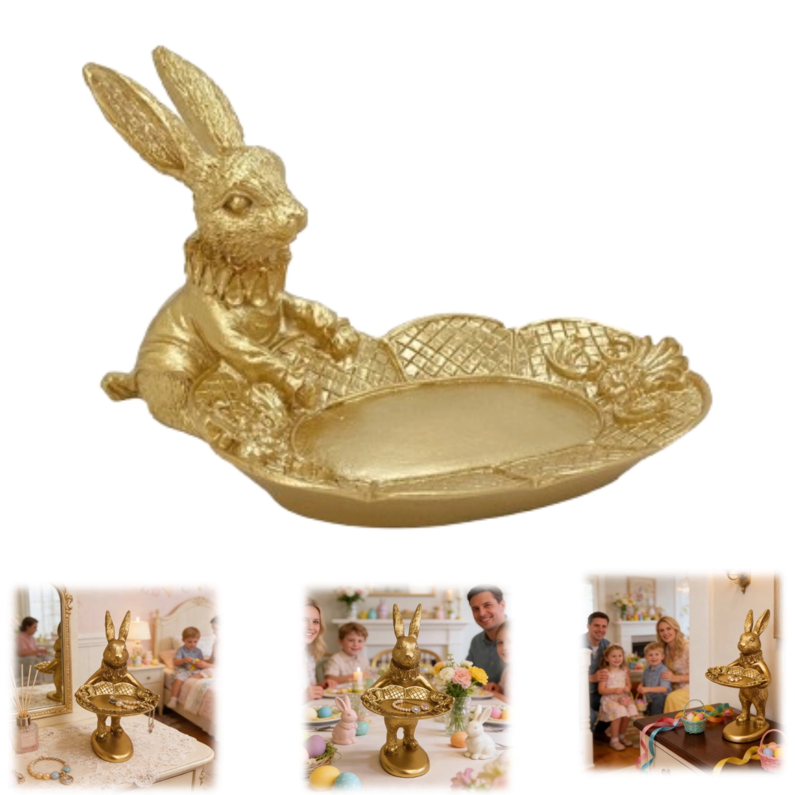 Easter Decor Golden Bunny Figurine Jewelry Ring Tray Decorative Easter ...