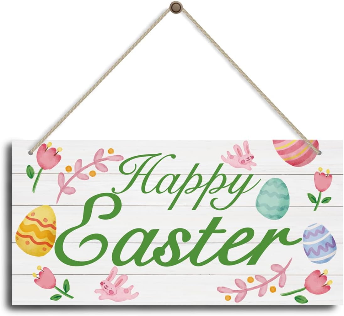 Easter Decor Sign, Hanging Wood Plaque With Rope, Decorative Wood Wall ...