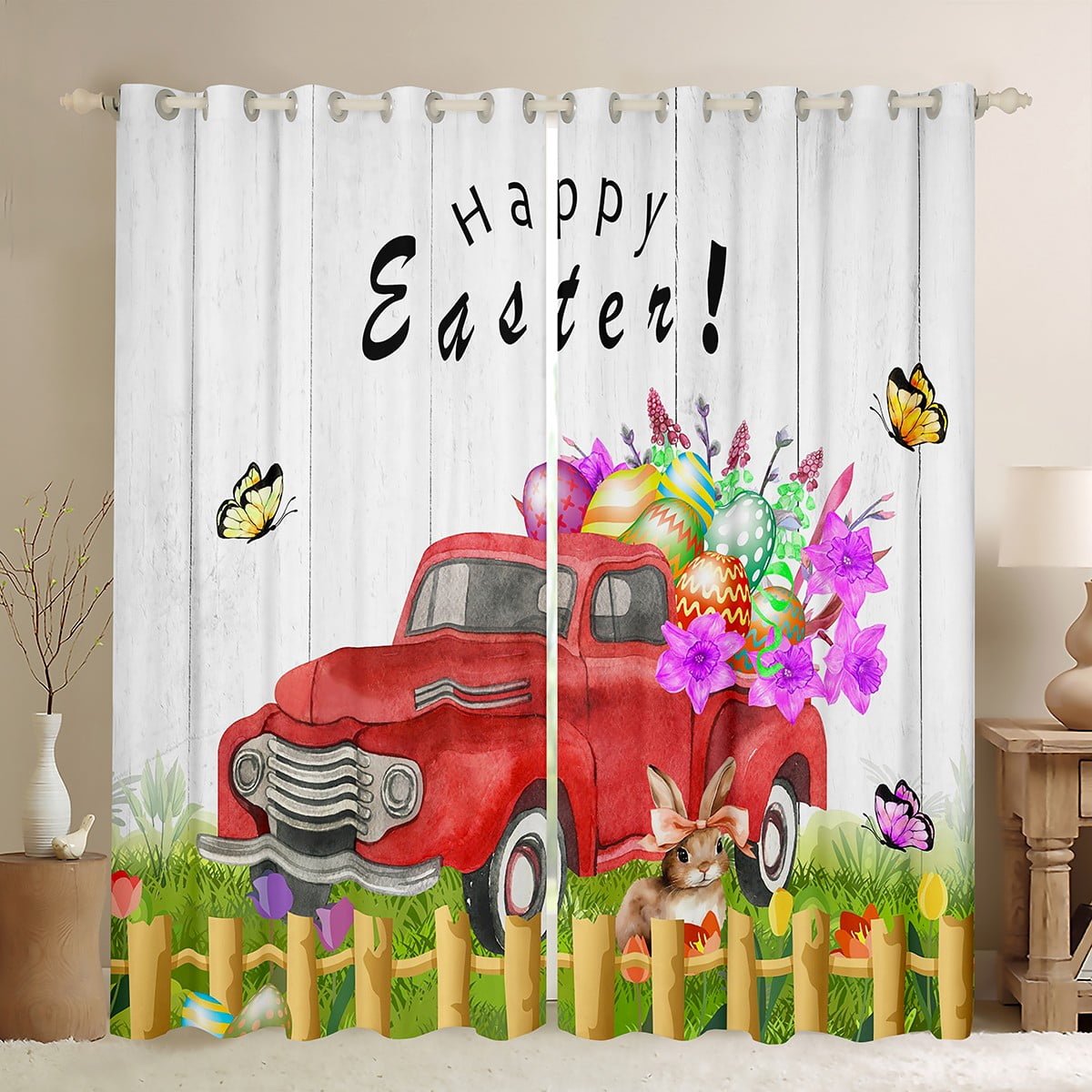 Easter Decoration Blackout Curtains Cute Rabbit Curtains Happy Easter ...