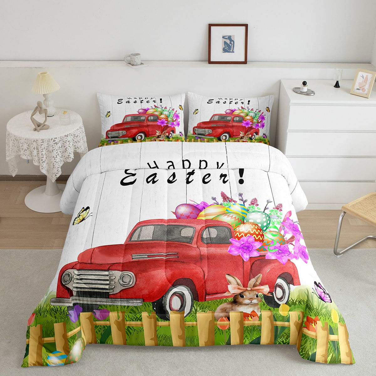 Easter Decoration Comforter Set Twin Size Cute Rabbit Bedding 2 Piece ...