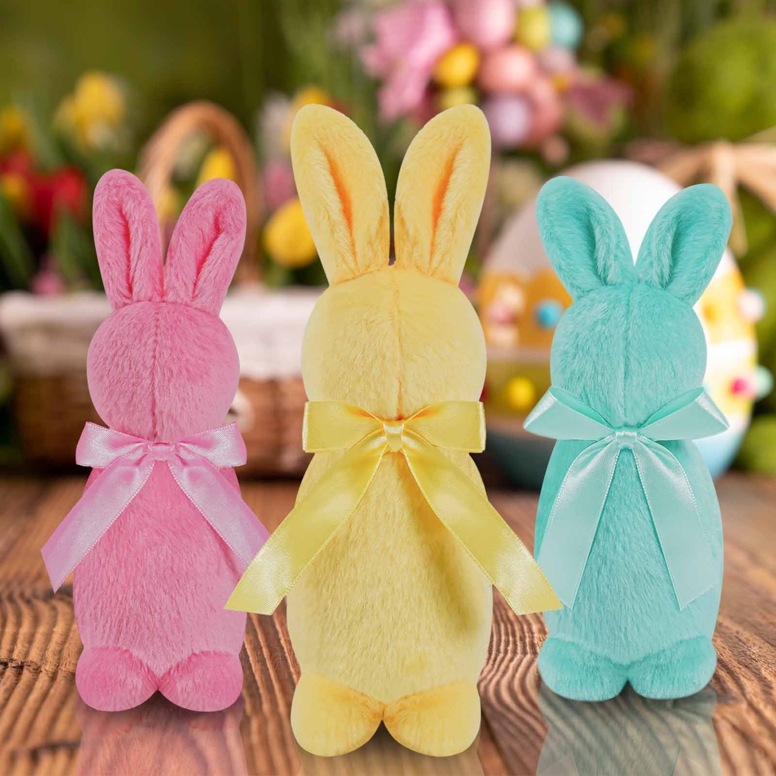Easter Bunny Decor Easter Flocked Bunny Decor, 7Inch, 3Pcs,Happy ...