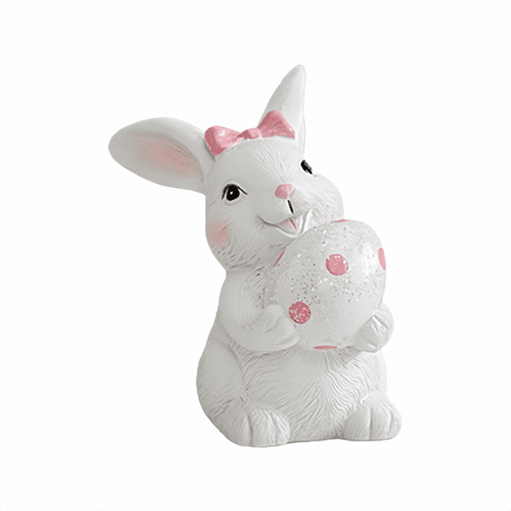 Easter Decoration Easter Resin Rabbit Holding Eggs Modeling White Cute ...