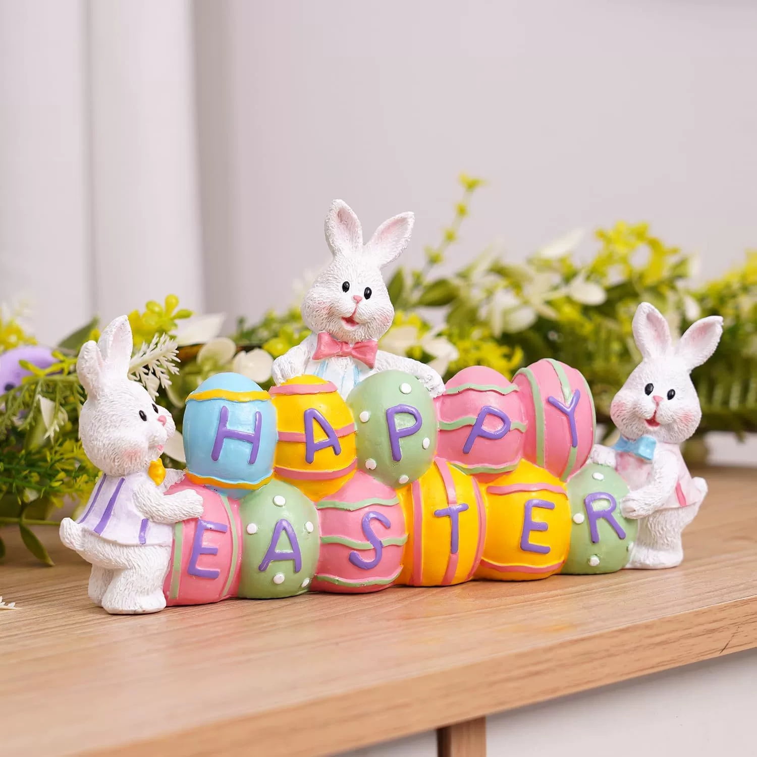 Easter Decoration Eggs Bunny Hand-Painted Resin Tabletop Centerpiece ...