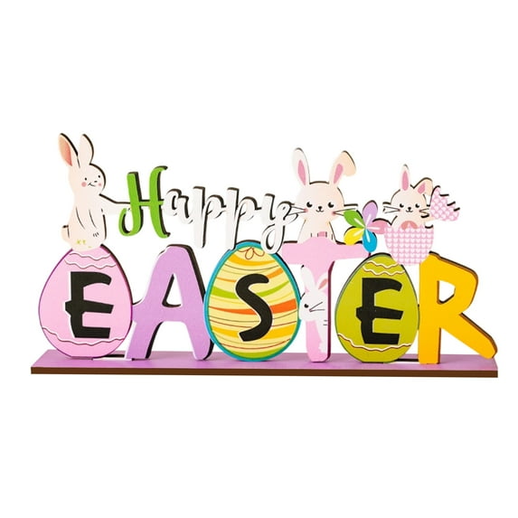 Easter Decoration Painted 3D Easter Egg Rabbit Letter Wooden Ornament ...