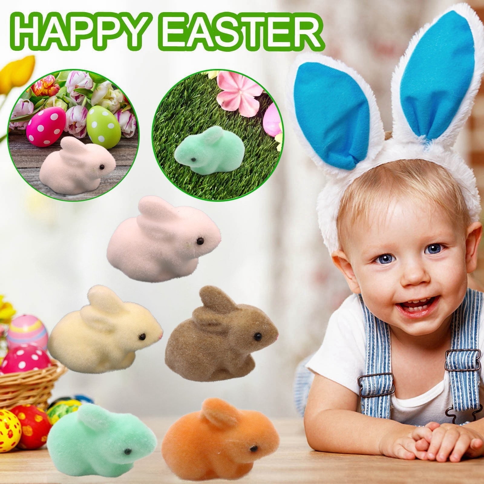 Easter Decoration Table 5pcs Flocked Bunny Decor for Easter Miniature ...