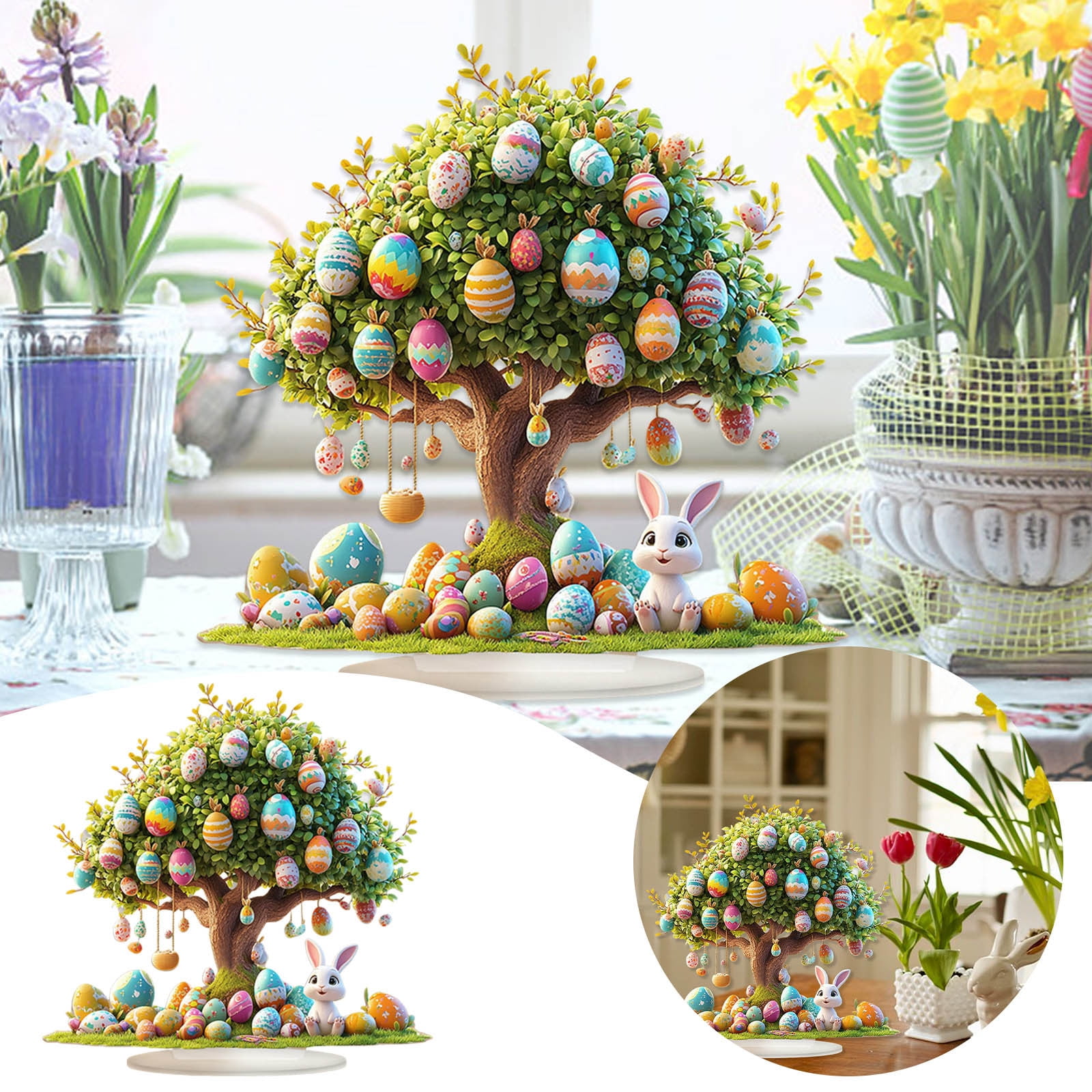 Easter Decoration Tree with Colorful EggsBunny,2D Acrylic BunnyEgg ...