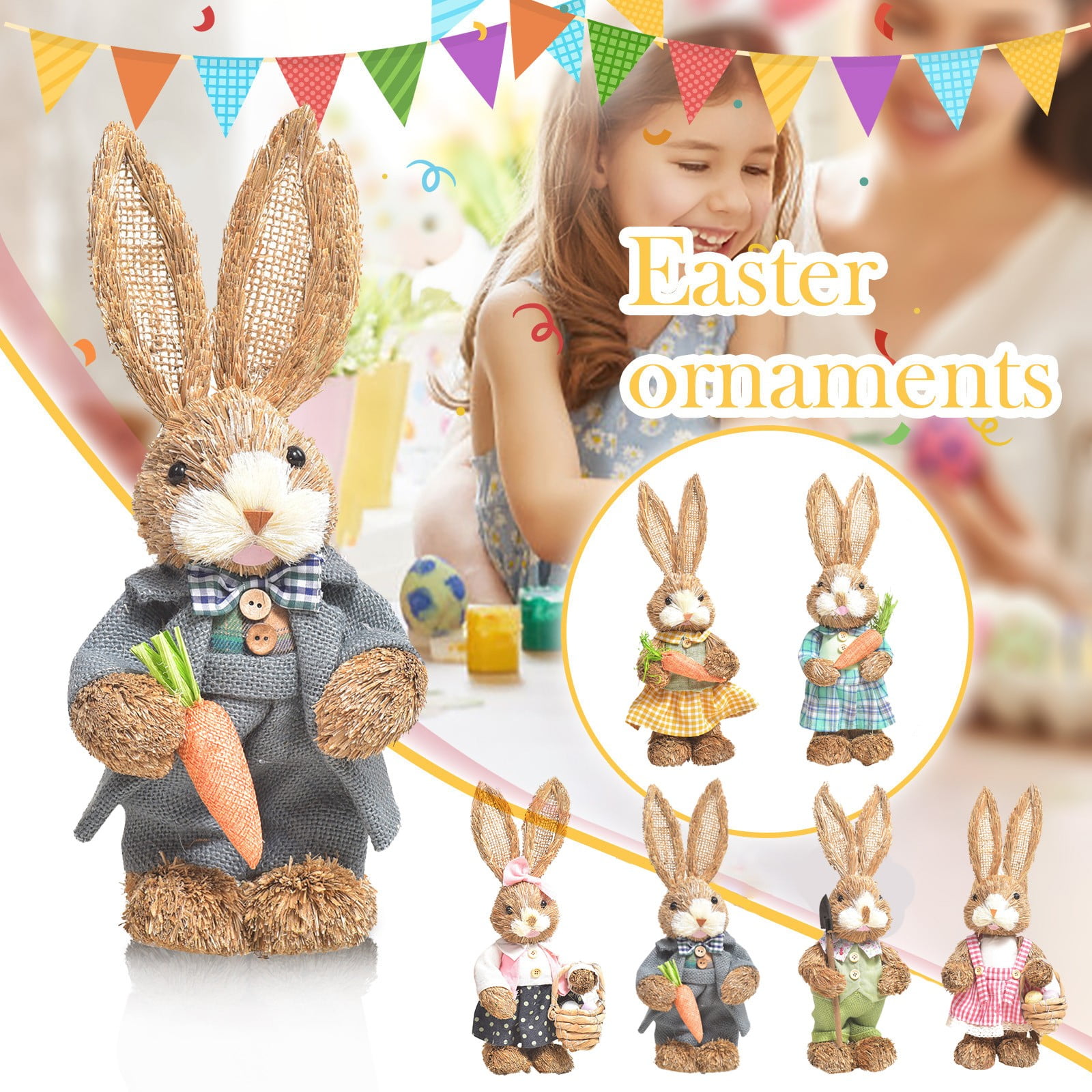 Easter Decorations 13" Bunny Figurines Tabletop Spring Decor, Rustic ...