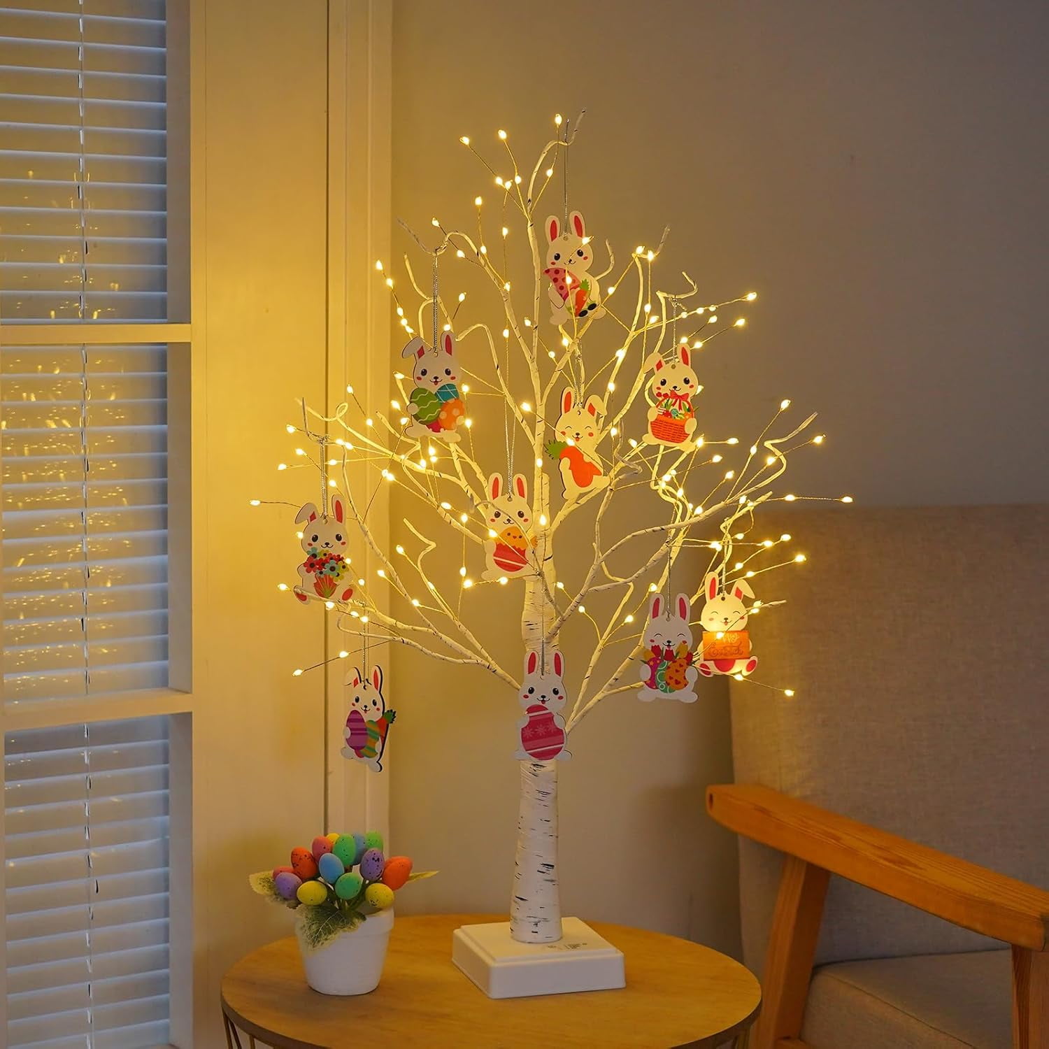 Easter Decorations, 144 LED Artificial Tree Lamp with Timer, Birch Tree ...