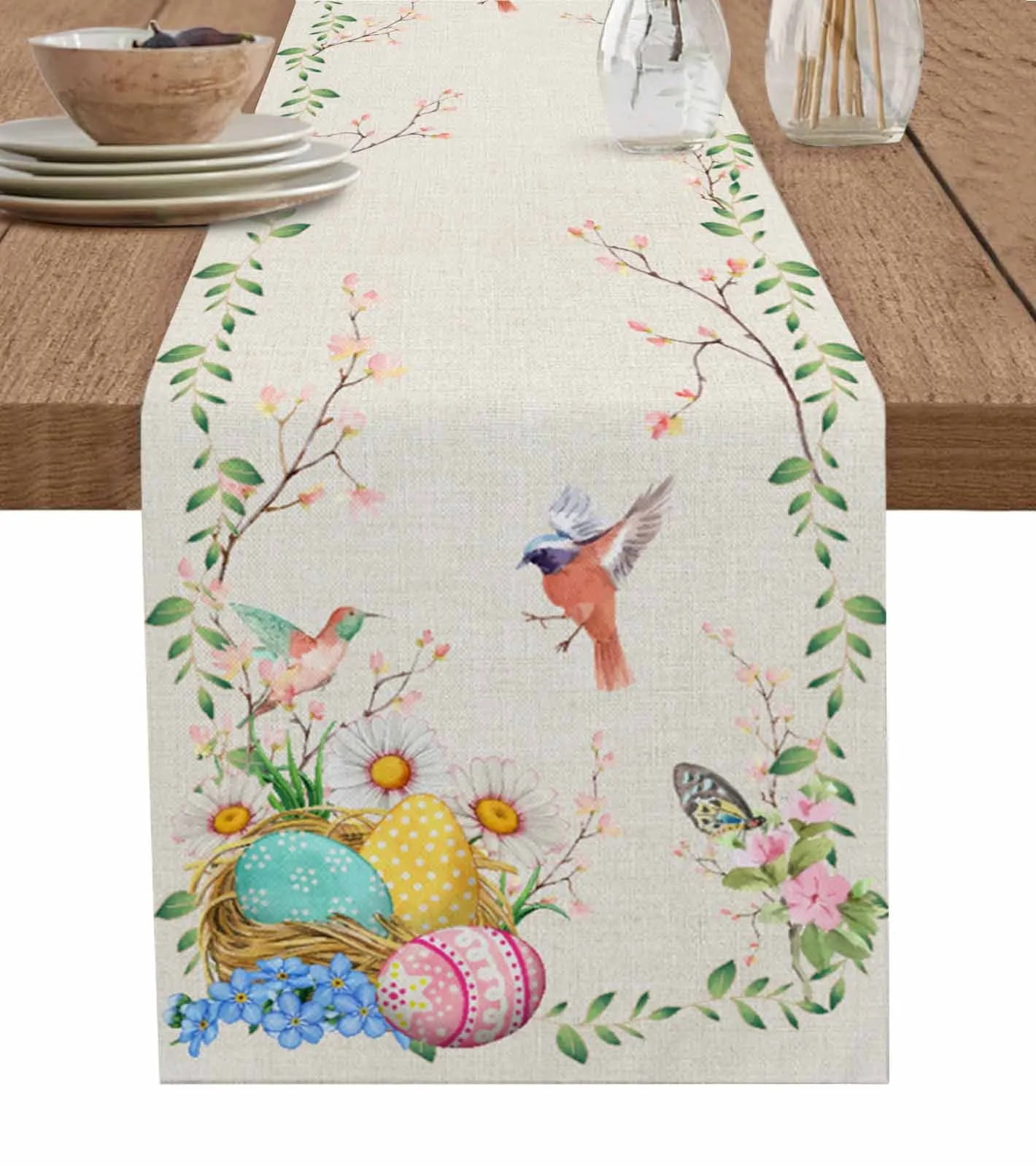 Easter Decorations 2024 Easter Bunny And Chicken Flowers Table Runner ...