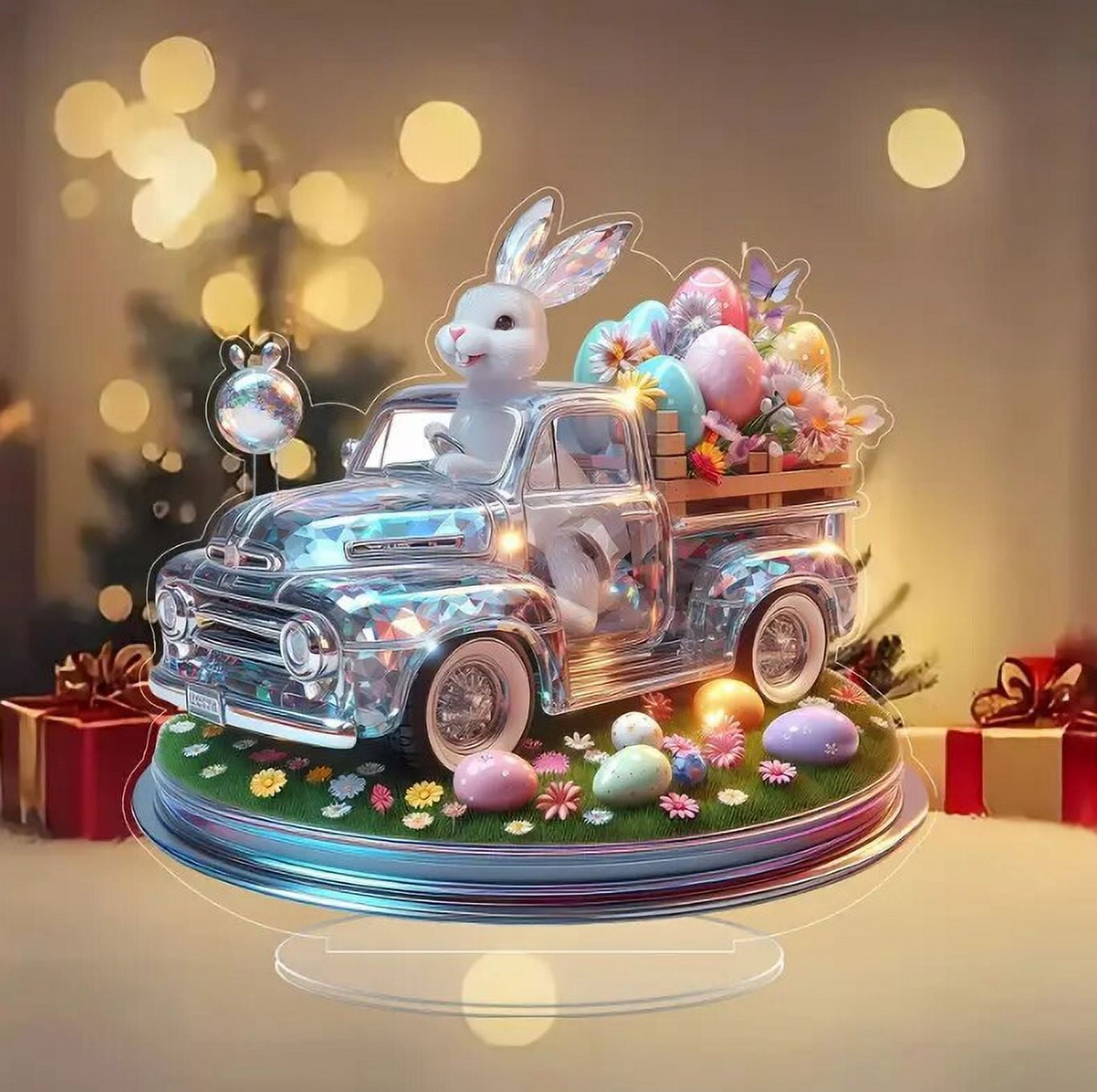 Easter Decorations 2D Carrying Eggs Rabbit Truck Figurine, Easter ...