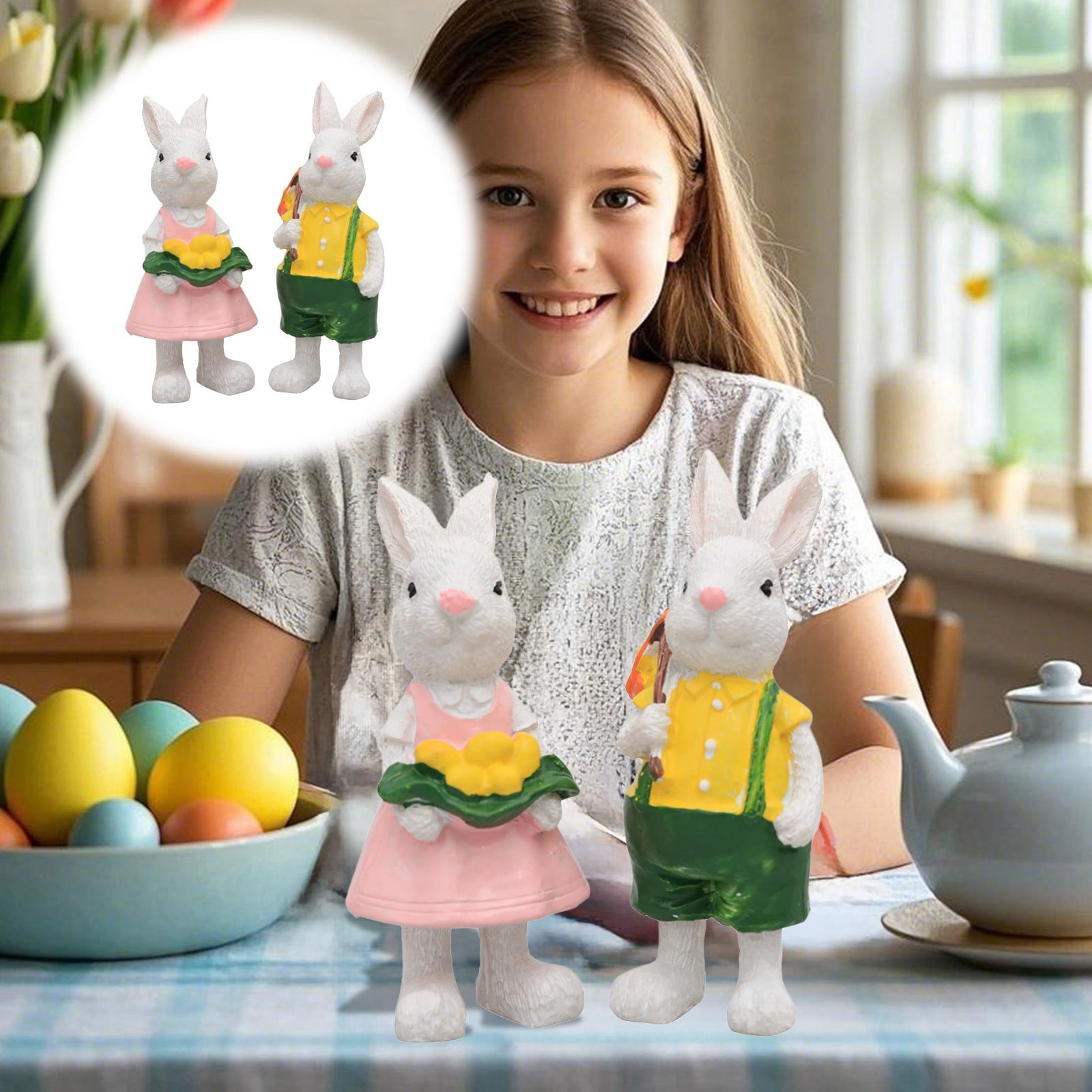 Easter Decorations 2Pcs Easter Bunny Figurines Ornaments Cute Rabbit ...