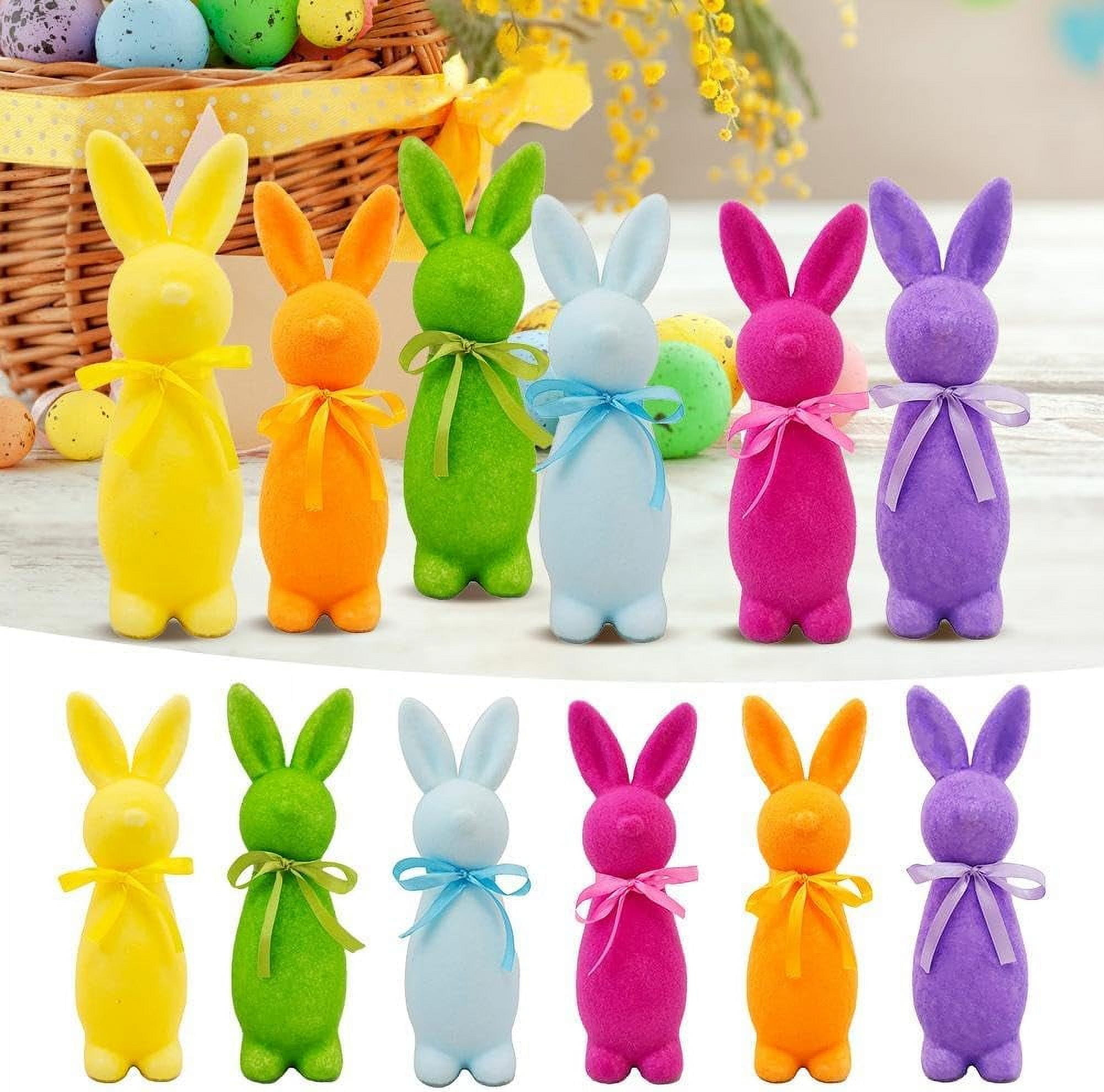 Easter Decorations-9.8'' Easter Flocked Bunnies Figurine with Bow Tie ...
