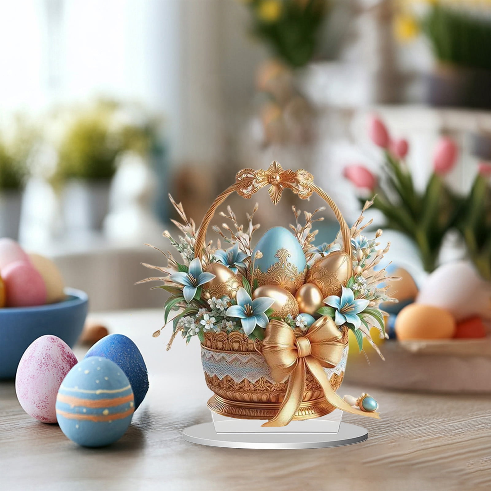 Easter Decorations Acrylic Egg Tabletop Ornaments, Spring Home Scene ...
