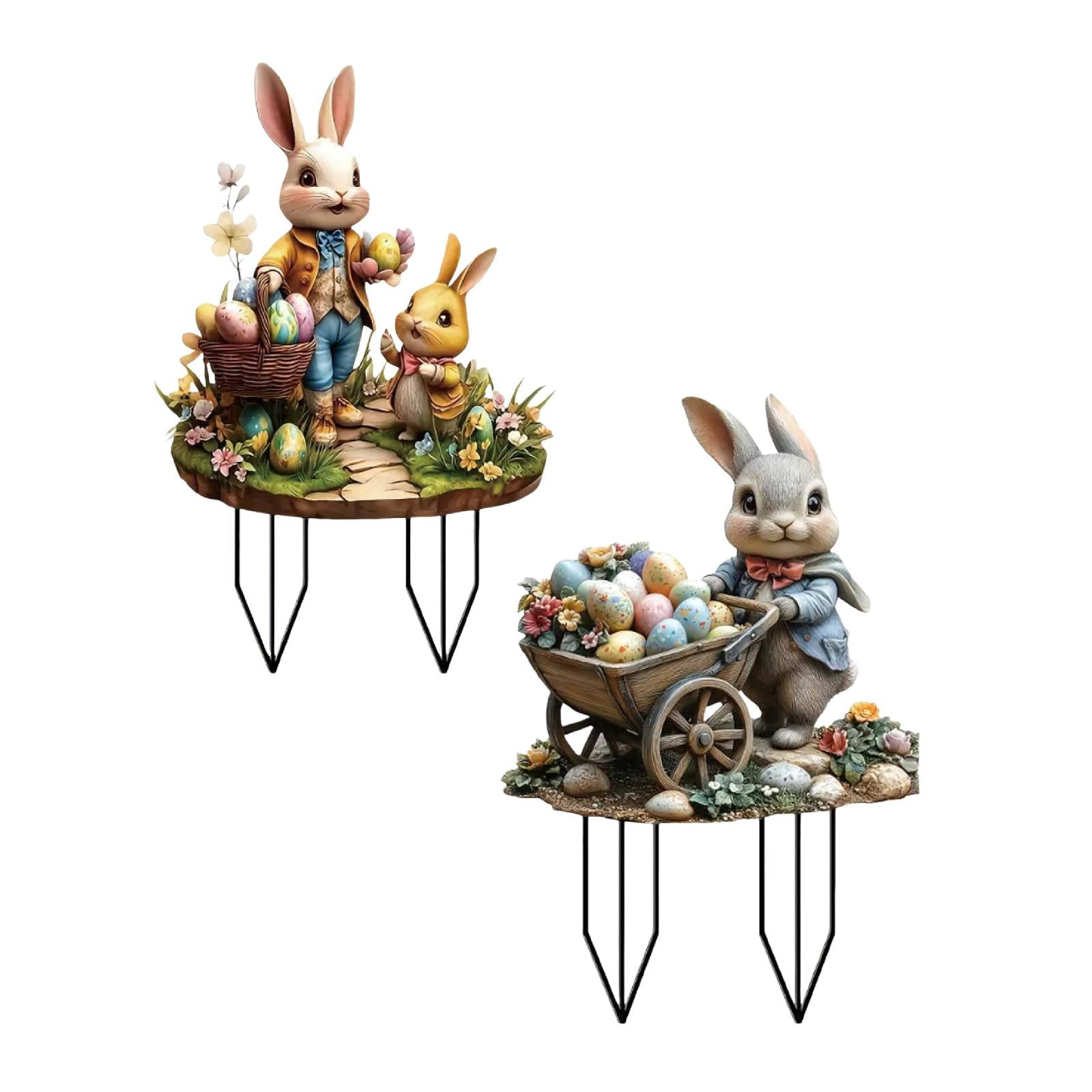 Easter Decorations Bunny,Cute Bunny with Eggs Cartoon Yard Signs Garden ...