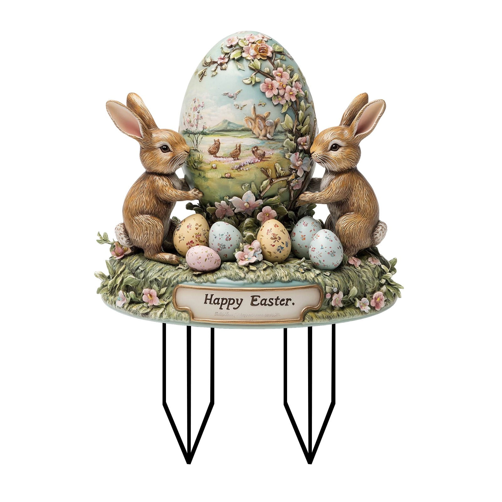 Easter Decorations Bunny,Cute Flat Acrylic Bunny with Eggs Cartoon Yard ...