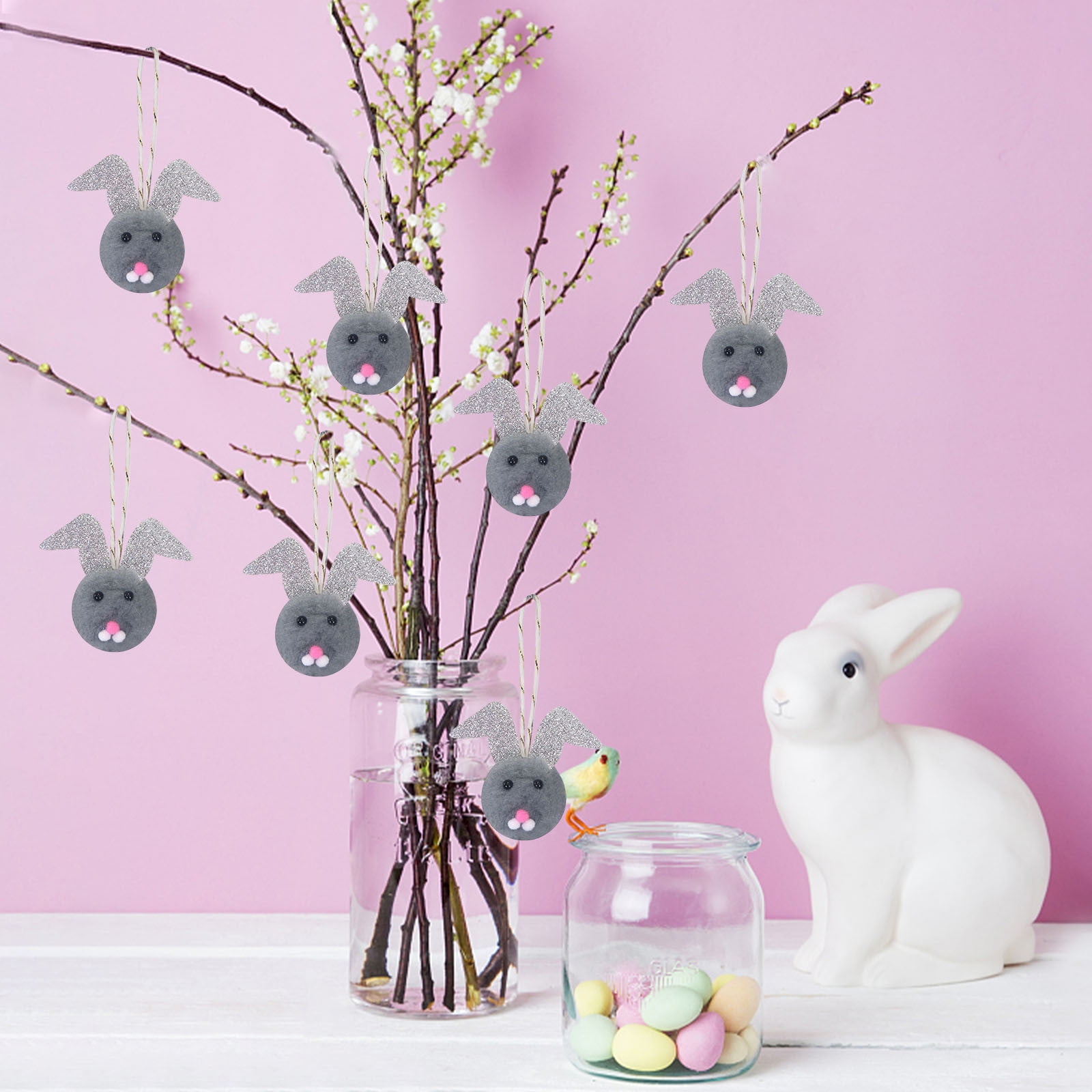 Easter Decorations Bunny Ears Plush Ball Hanging Cute Short Fluffy ...