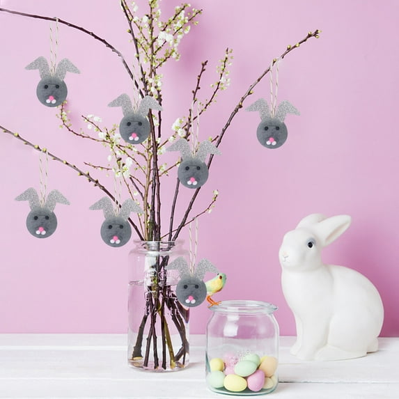 Easter Decorations Bunny Ears Plush Ball Hanging Cute Short Fluffy ...