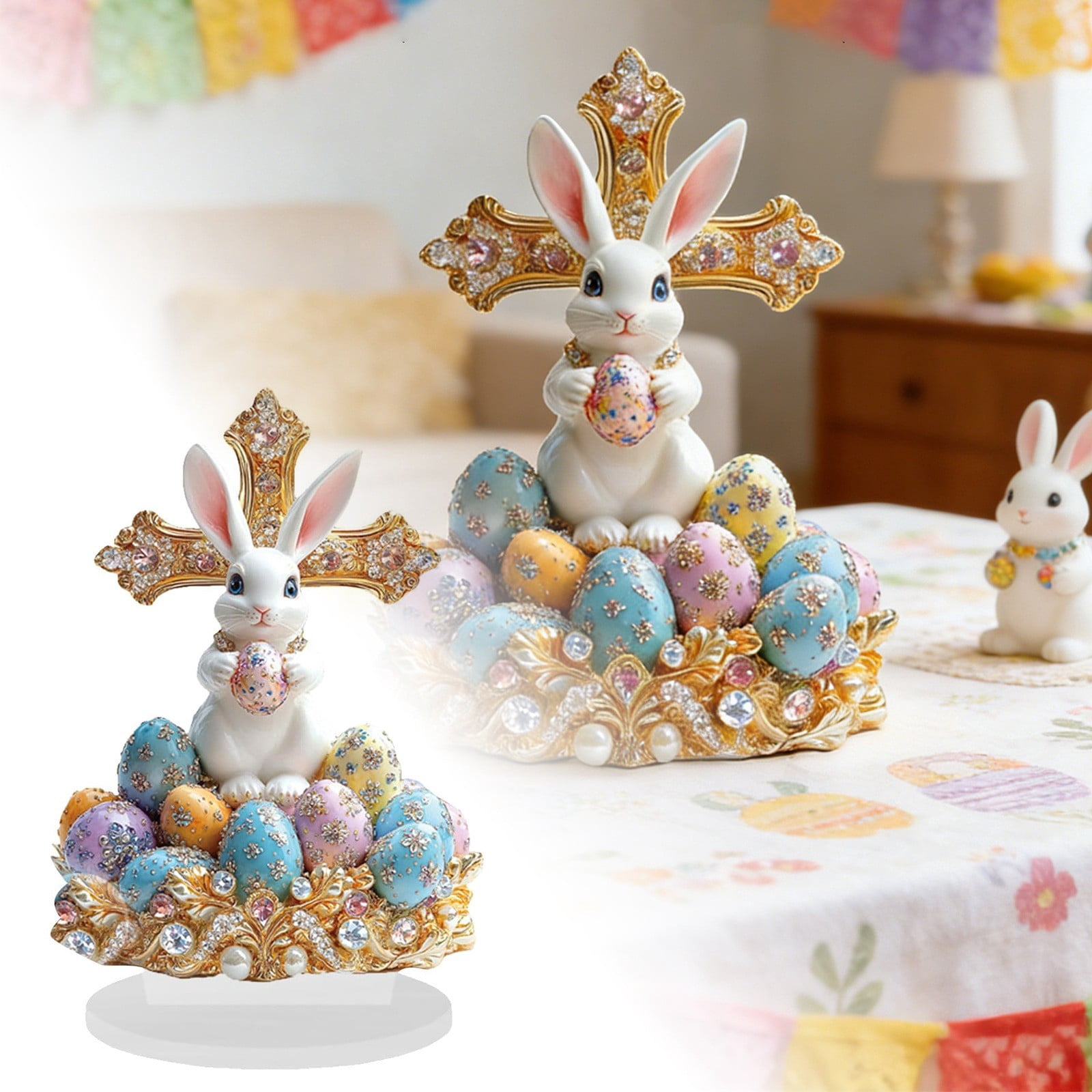 Easter Decorations Cartoon Rabbit Desktop Decorative Figurines Statues ...